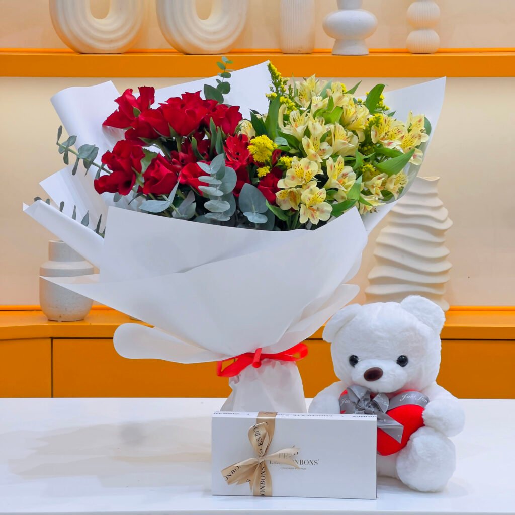 Mix Flower Bouquet And Bear – uplifting floral studio